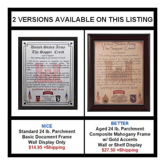 NICE or BETTER U.S. Army Sapper Creed PERSONALIZED with Coin | Etsy