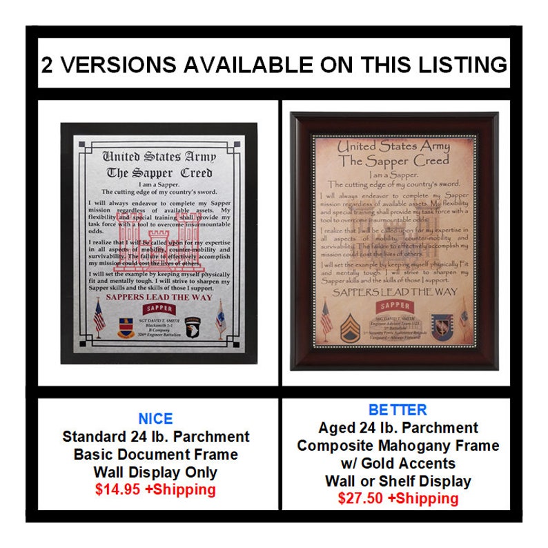 NICE or BETTER U.S. Army Sapper Creed PERSONALIZED with Coin | Etsy