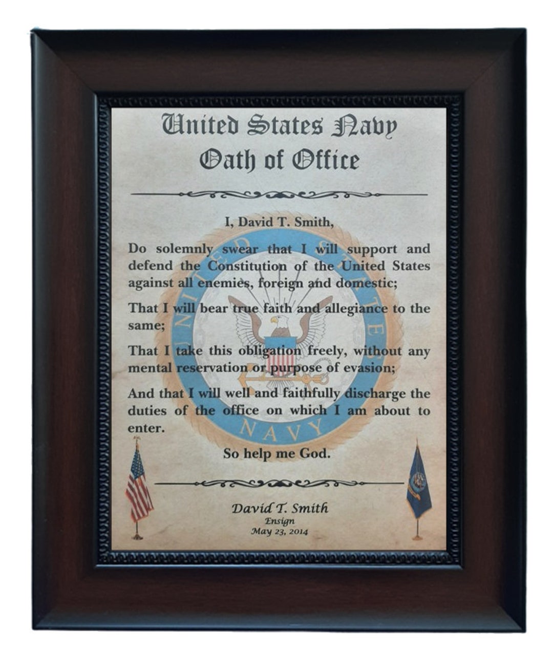 BETTER U.S. Navy OFFICER Oath of Office Aged Parchment Framed ...