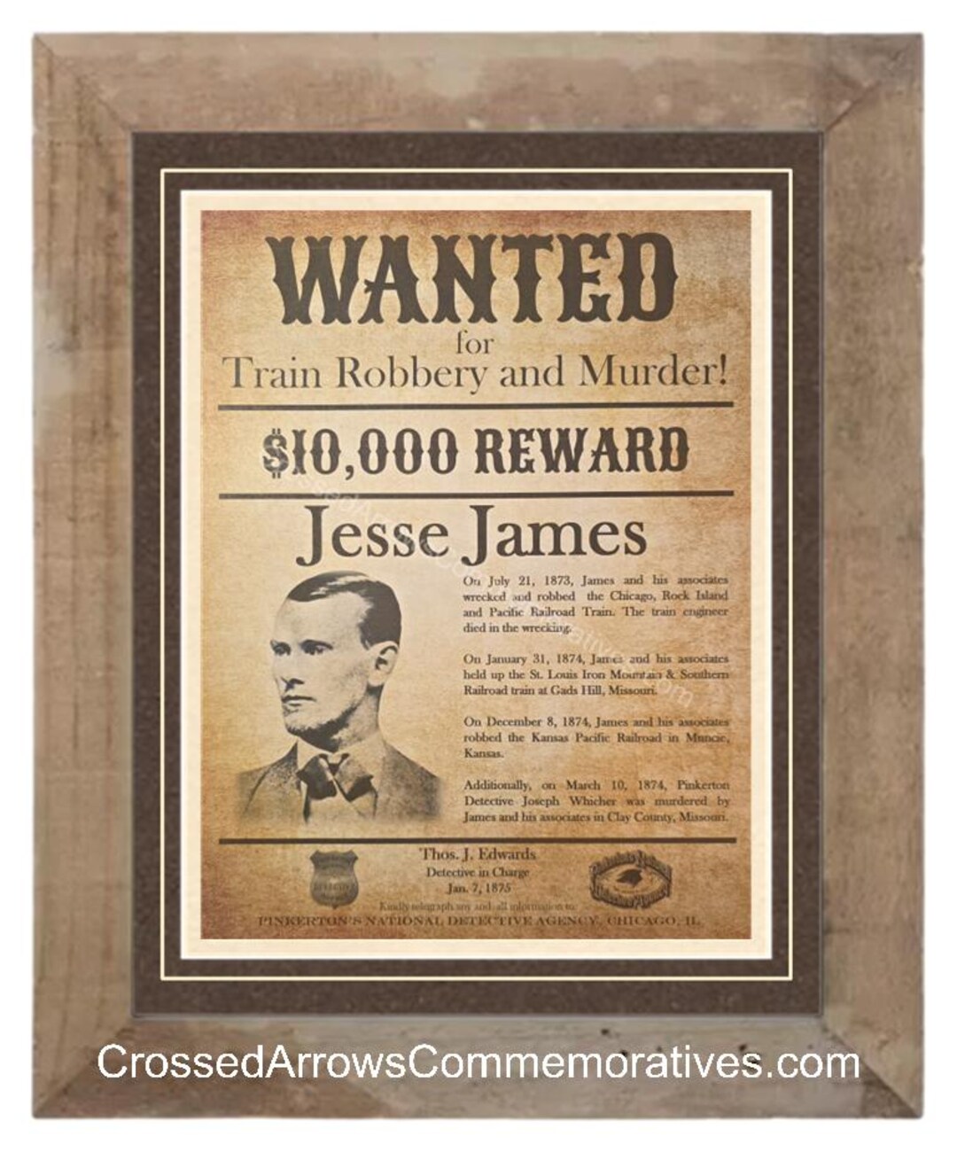 Old West Wanted Poster: Jesse James / Printed on Aged Parchment Custom ...