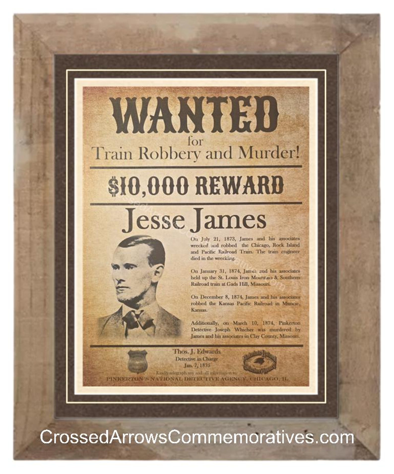 Old West Wanted Poster: Jesse James / Printed on Aged Parchment Custom ...