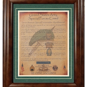 BEST U.S. Army Special Forces Creed Green Beret Aged Parchment Framed ...