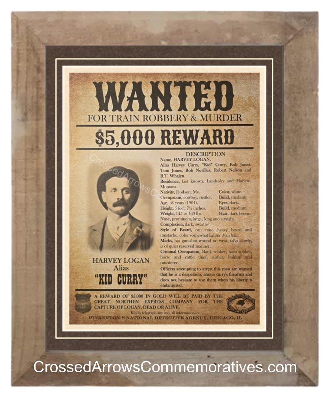 Wanted Poster: Harvey Logan Kid Curry Wild Bunch / Printed on Aged ...