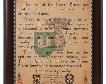 BEST U.S. Army Special Forces Creed Green Beret Aged Parchment | Etsy