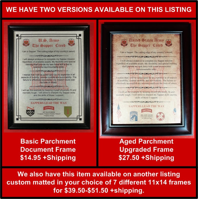 Collectibles Memorabilia NICE or BETTER Army Sapper Creed PERSONALIZED ...