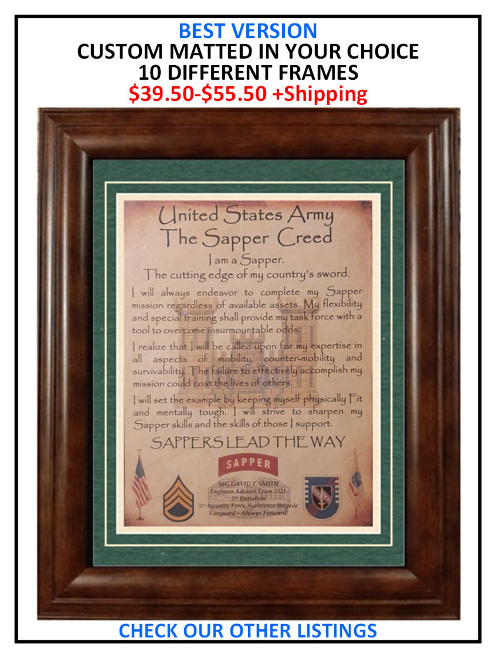 BETTER U.S. Army Sapper Creed Aged Parchment PERSONALIZED | Etsy
