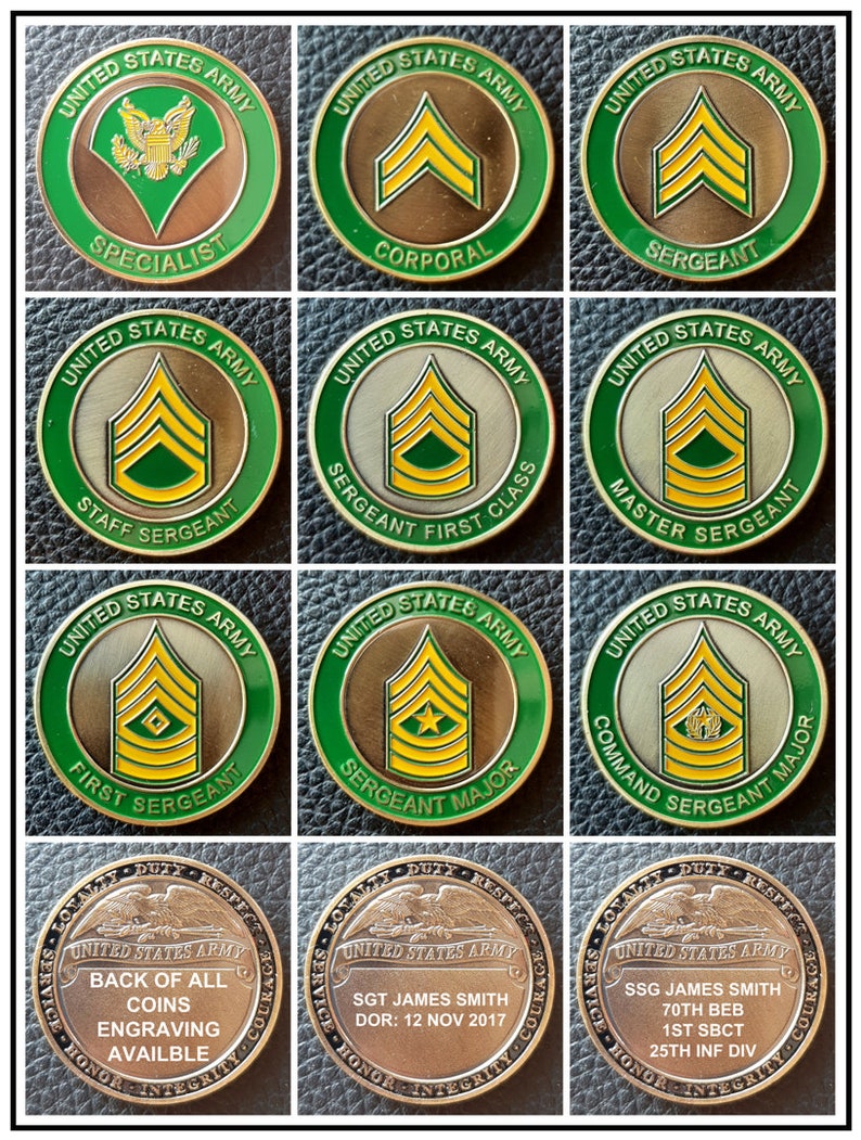 Challenge Coin: U.S. Army ALL Enlisted Ranks ENGRAVING AVAILABLE) - Etsy