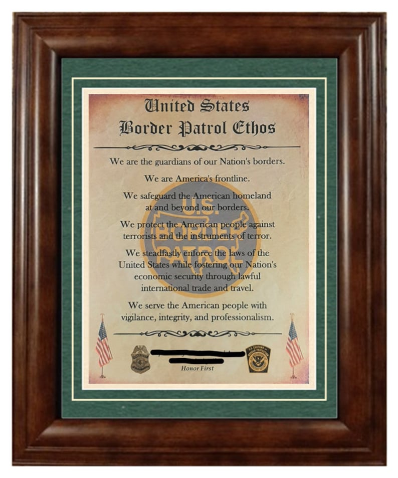 BEST Border Patrol Ethos Aged Parchment Framed Matted PERSONALIZED ...