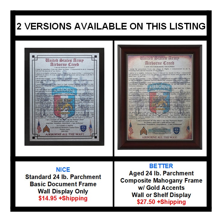 Militaria Memorabilia NICE or BETTER Army Paratrooper Airborne Creed ...