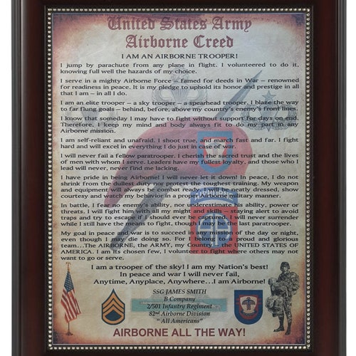 BEST U.S. Army Airborne Creed All Units Available 82nd 509th - Etsy