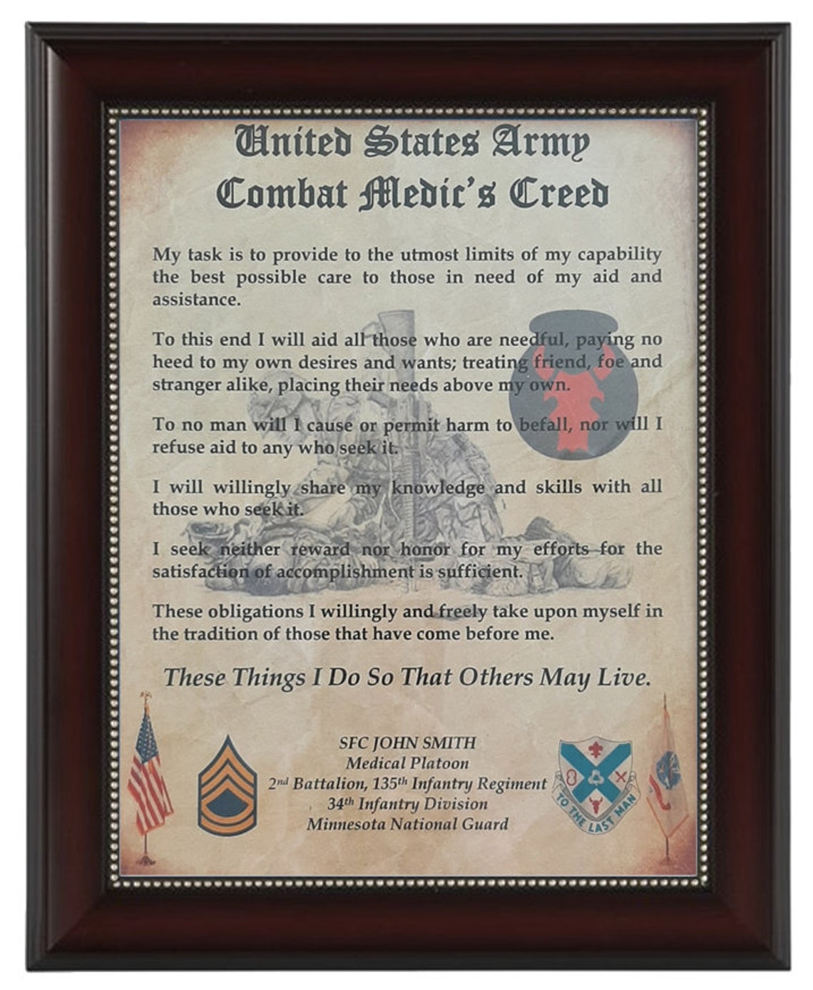 BETTER U.S. Army Combat Medic's Creed Aged Parchment - Etsy