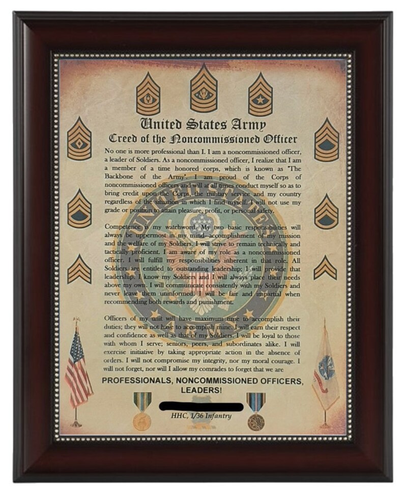 BETTER U.S. Army NCO Creed of the Noncommissioned Officer Aged - Etsy