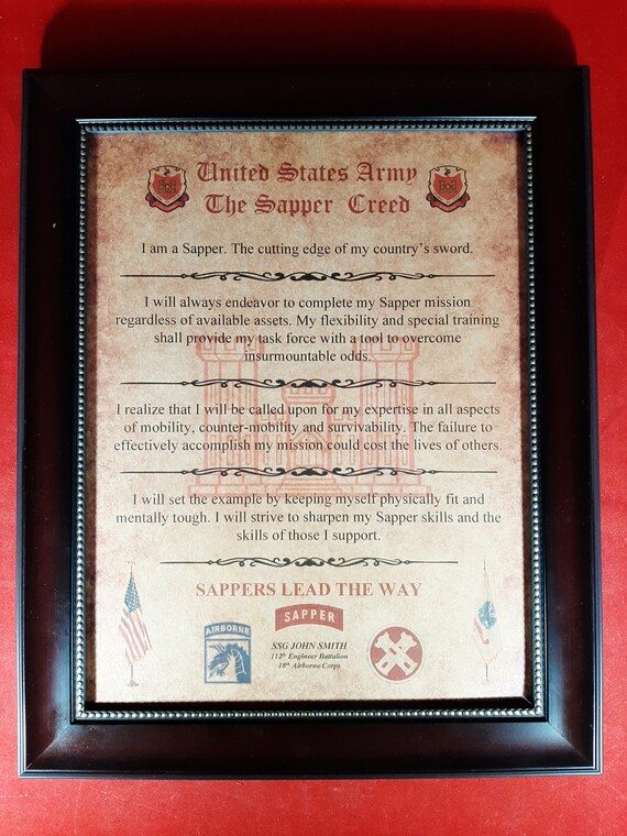 BETTER US Army Sapper Creed Aged Parchment Personalized | Etsy