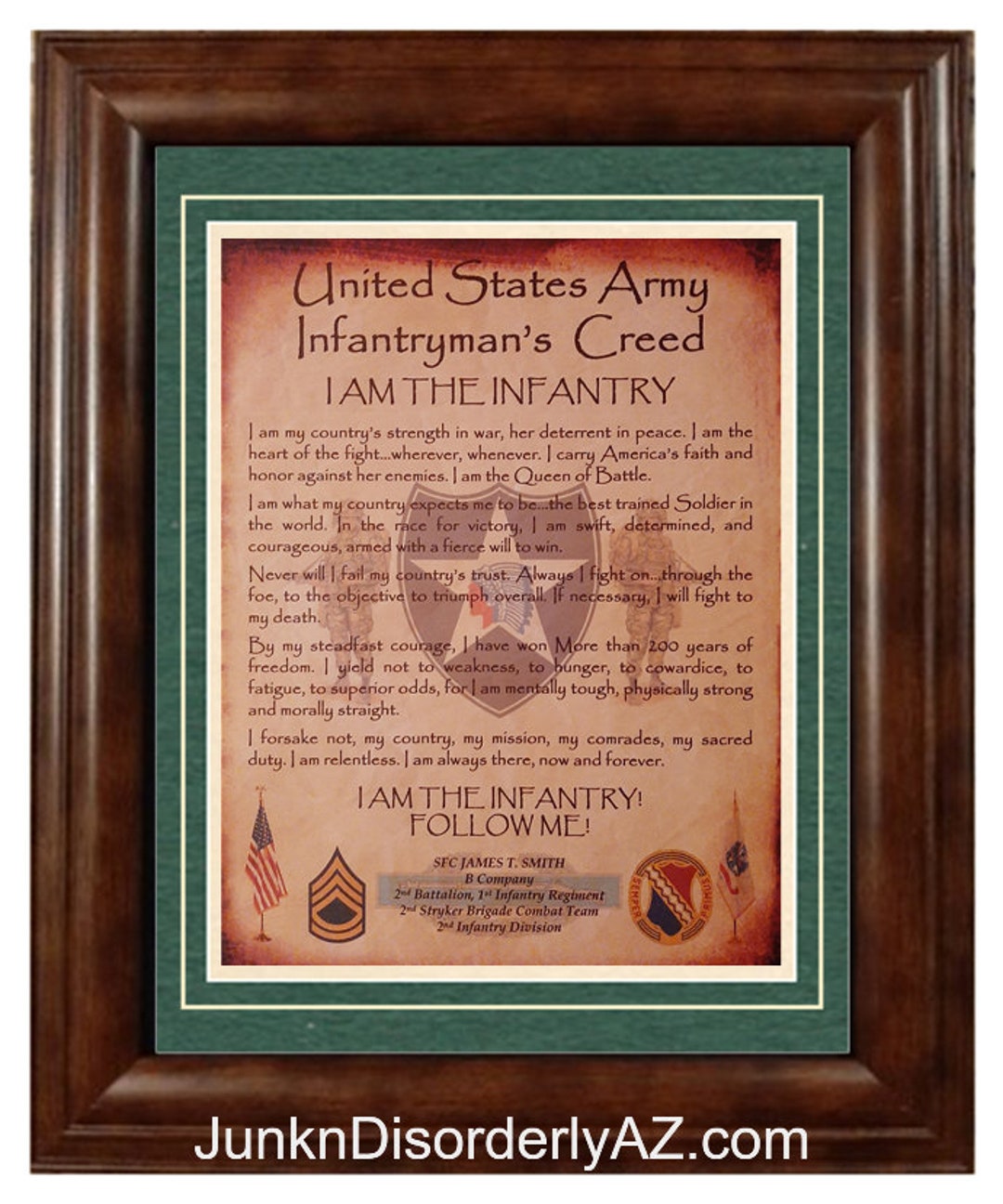 BEST U.S. Army Infantryman's Creed Aged Parchment Framed Matted ...