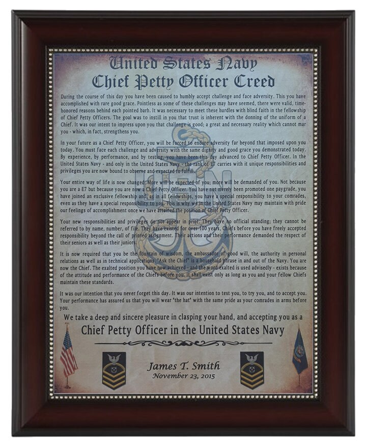 BETTER U.S. Navy Chief Petty Officer CPO Creed Framed | Etsy