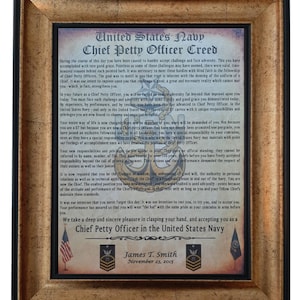 BETTER U.S. Navy Chief Petty Officer CPO Creed Framed PERSONALIZED ...