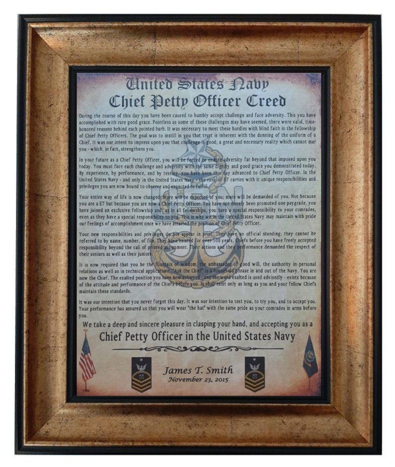BETTER U.S. Navy Chief Petty Officer CPO Creed Framed PERSONALIZED ...