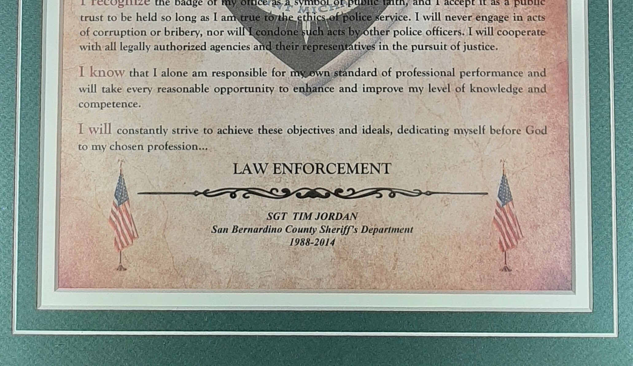 BEST Law Enforcement Code of Ethics Aged Parchment Framed | Etsy