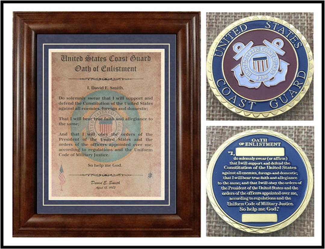BEST U.S. Coast Guard Oath of Enlistment Certificate Framed Matted ...