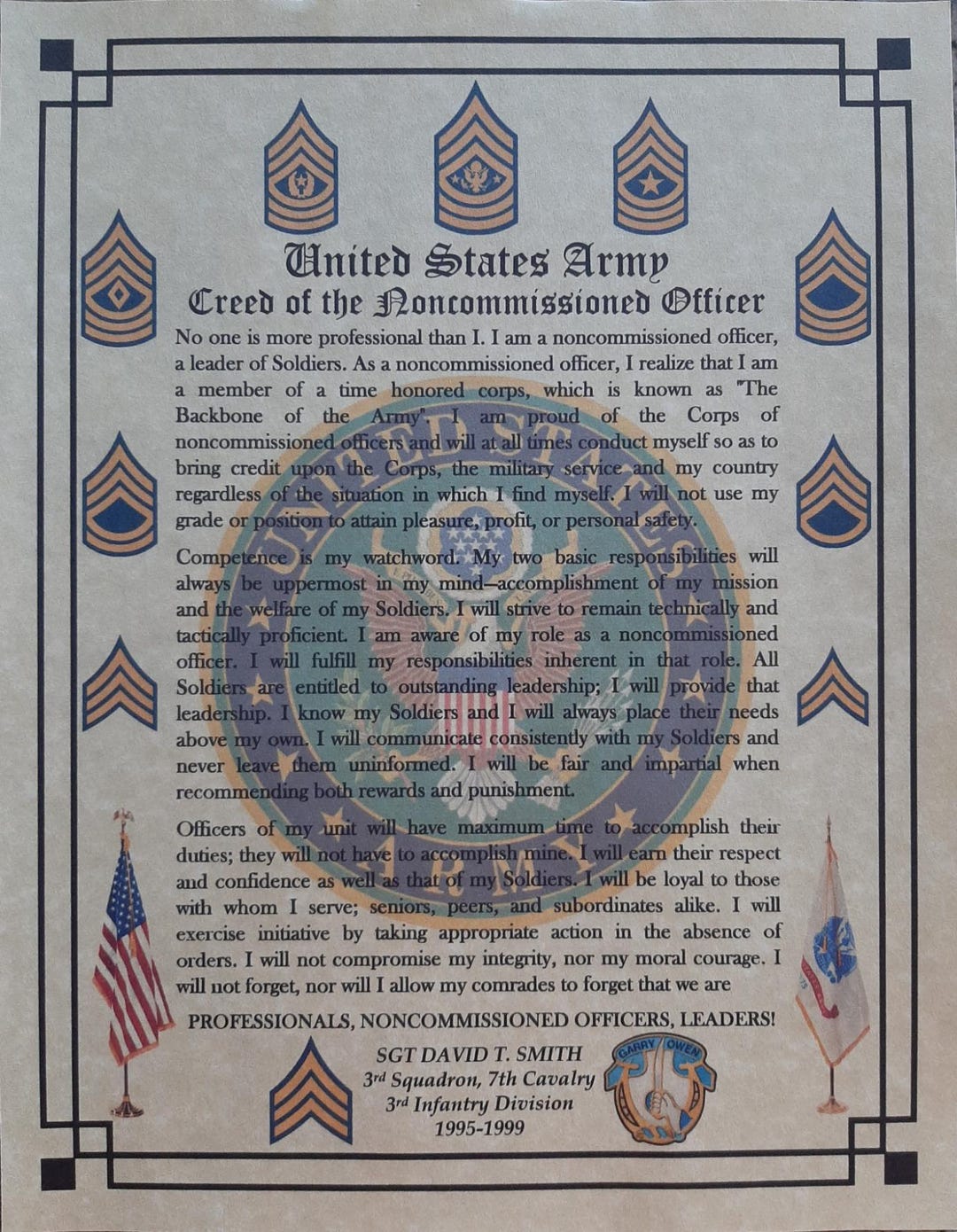 NICE or BETTER U.S. Army NCO Creed of the Noncommissionned Officer ...