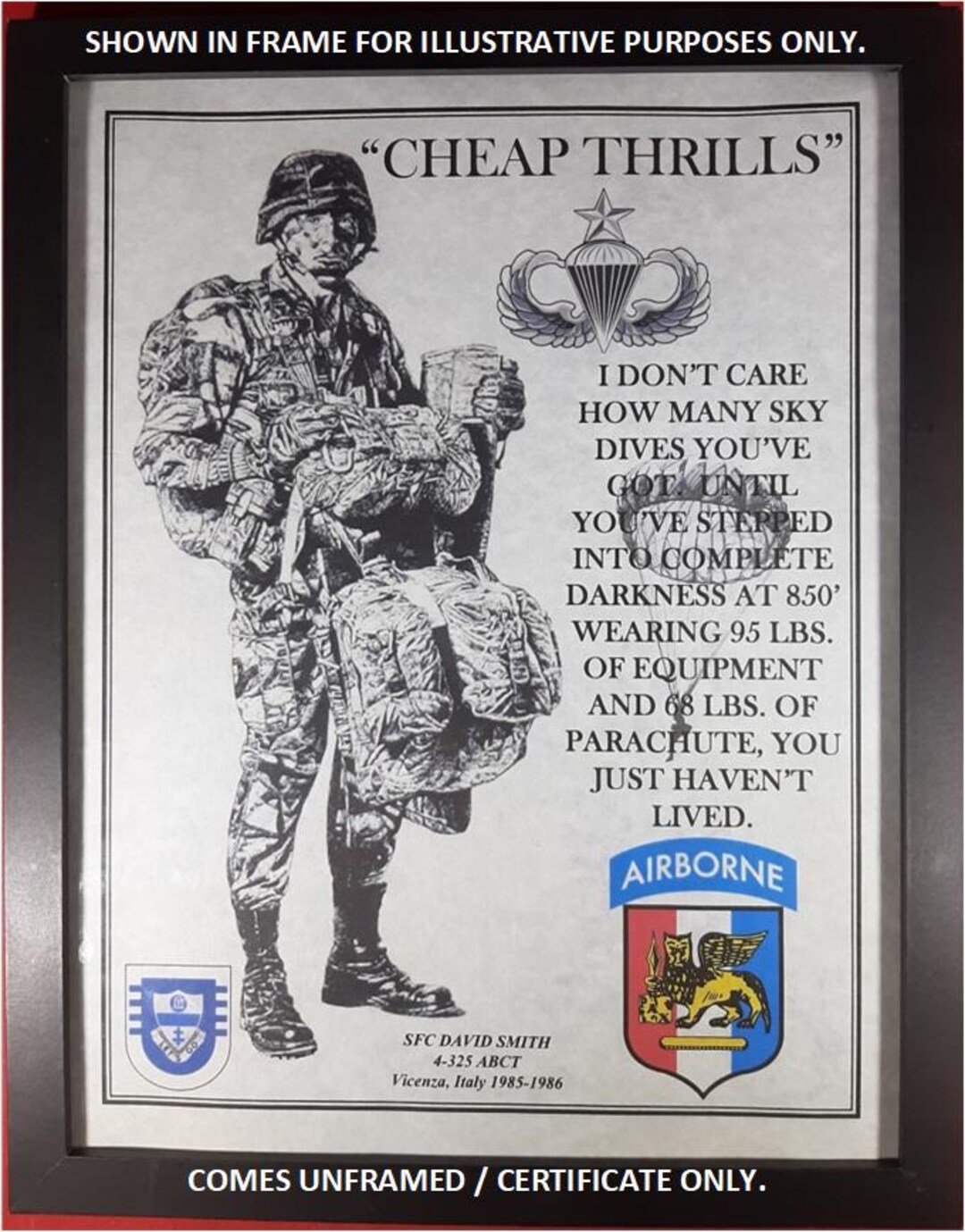 NICE or BETTER U.S. Army Paratrooper Airborne "cheap Thrills" SETAF ...