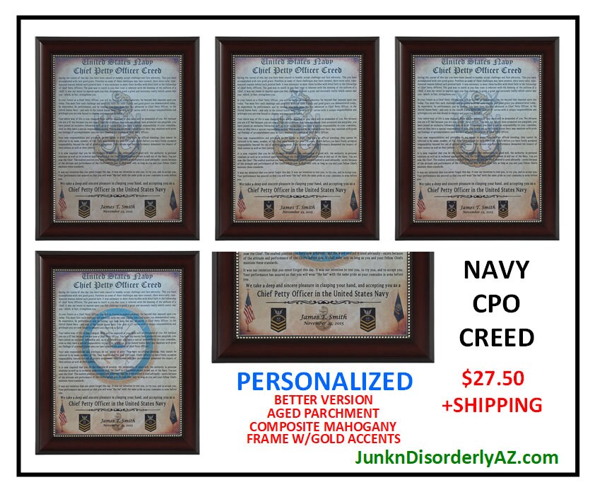 BETTER U.S. Navy Chief Petty Officer CPO Creed Framed PERSONALIZED ...