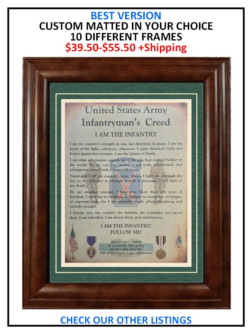 BETTER U.S. Army Infantryman's Creed Aged Parchment - Etsy