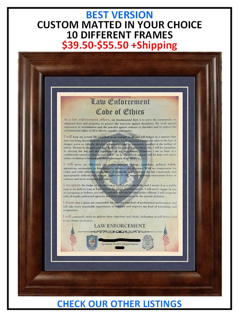 BETTER Law Enforcement Code of Ethics Aged Parchment PERSONALIZED (with ...