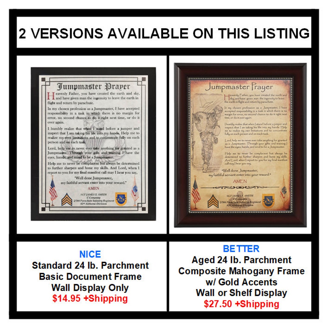 NICE or BETTER U.S. Army Paratrooper Airborne Jumpmaster Prayer ...