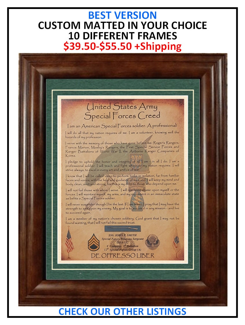 BETTER U.S. Army Special Forces Creed Green Beret Aged - Etsy