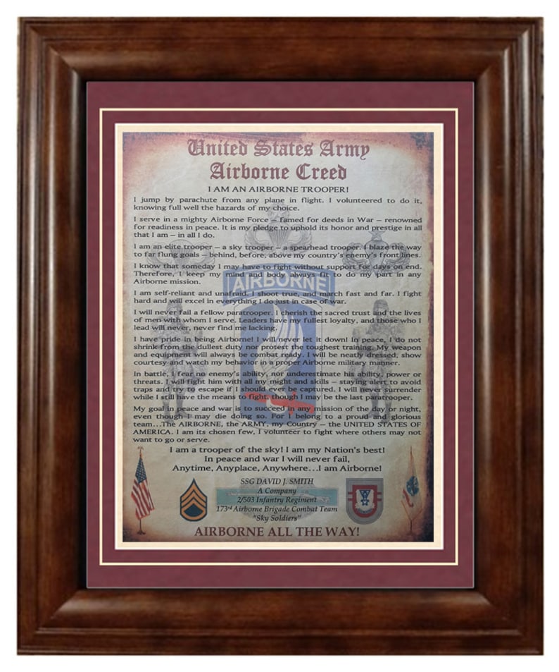 BEST U.S. Army Airborne Creed All Units Available 82nd 509th | Etsy