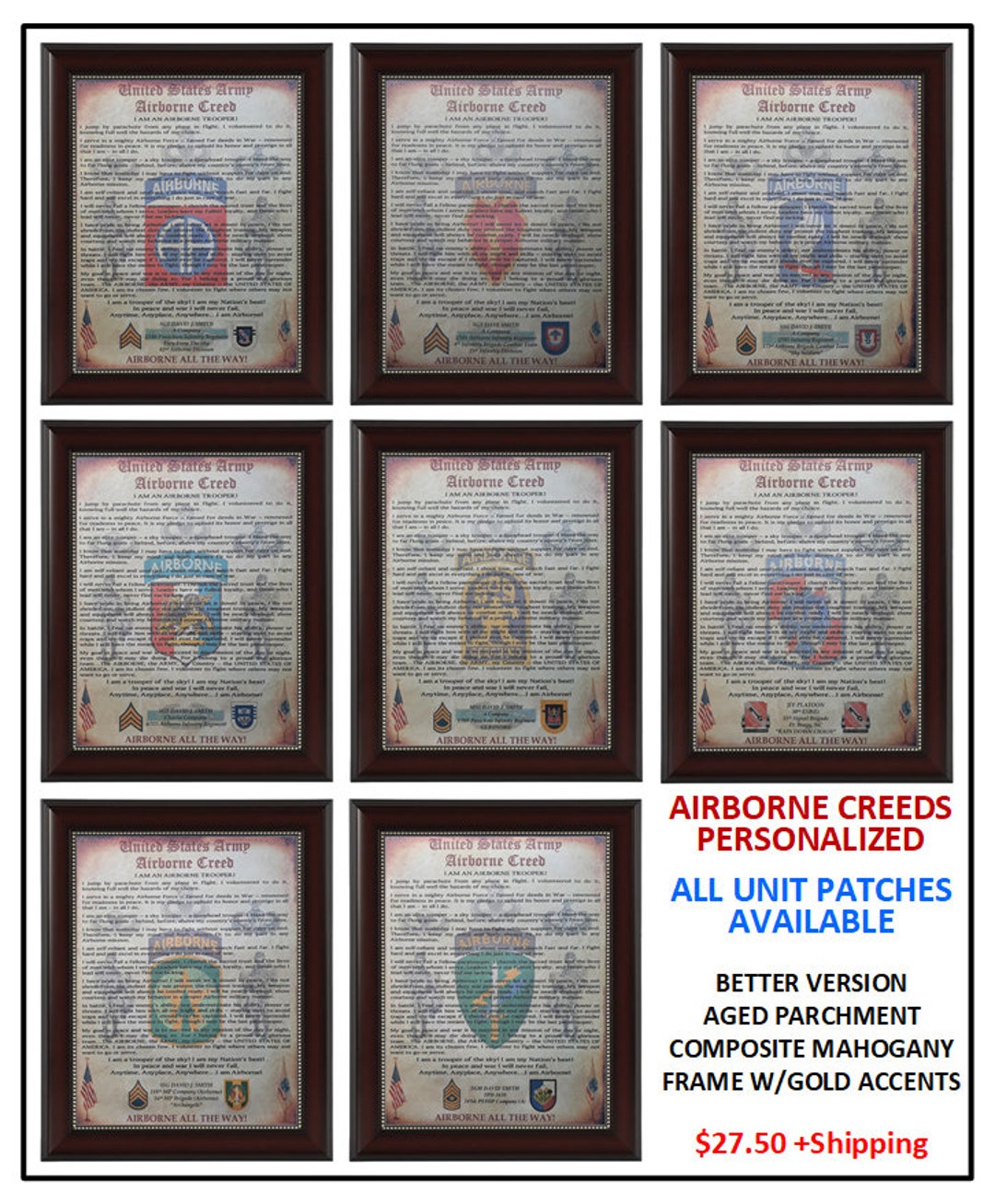 BETTER U.S. Army Paratrooper Airborne Creed: 82nd 509th 173rd 25th All ...