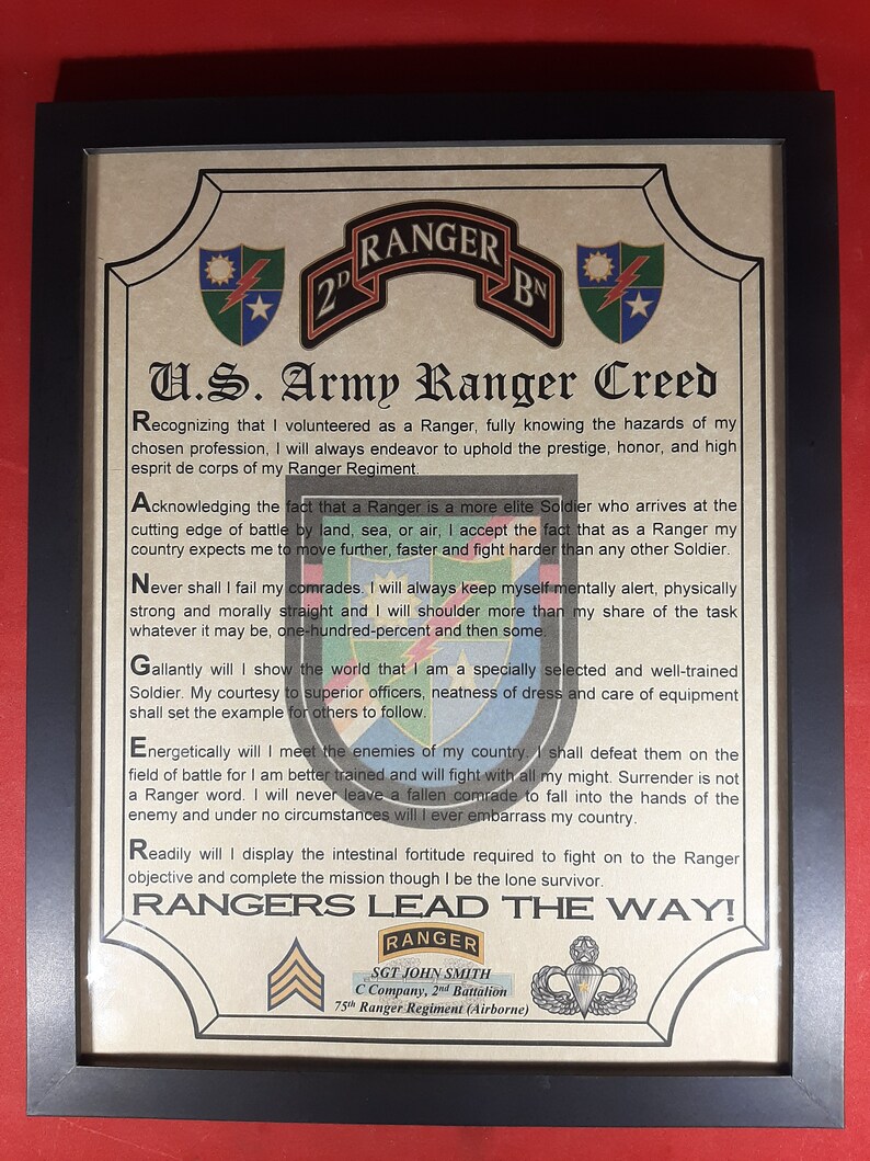 NICE US Army Ranger Creed FREE Personalization | Etsy