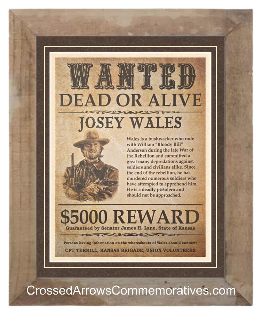 Old West Wanted Poster: Josey Wales / Printed on Aged Parchment Custom ...