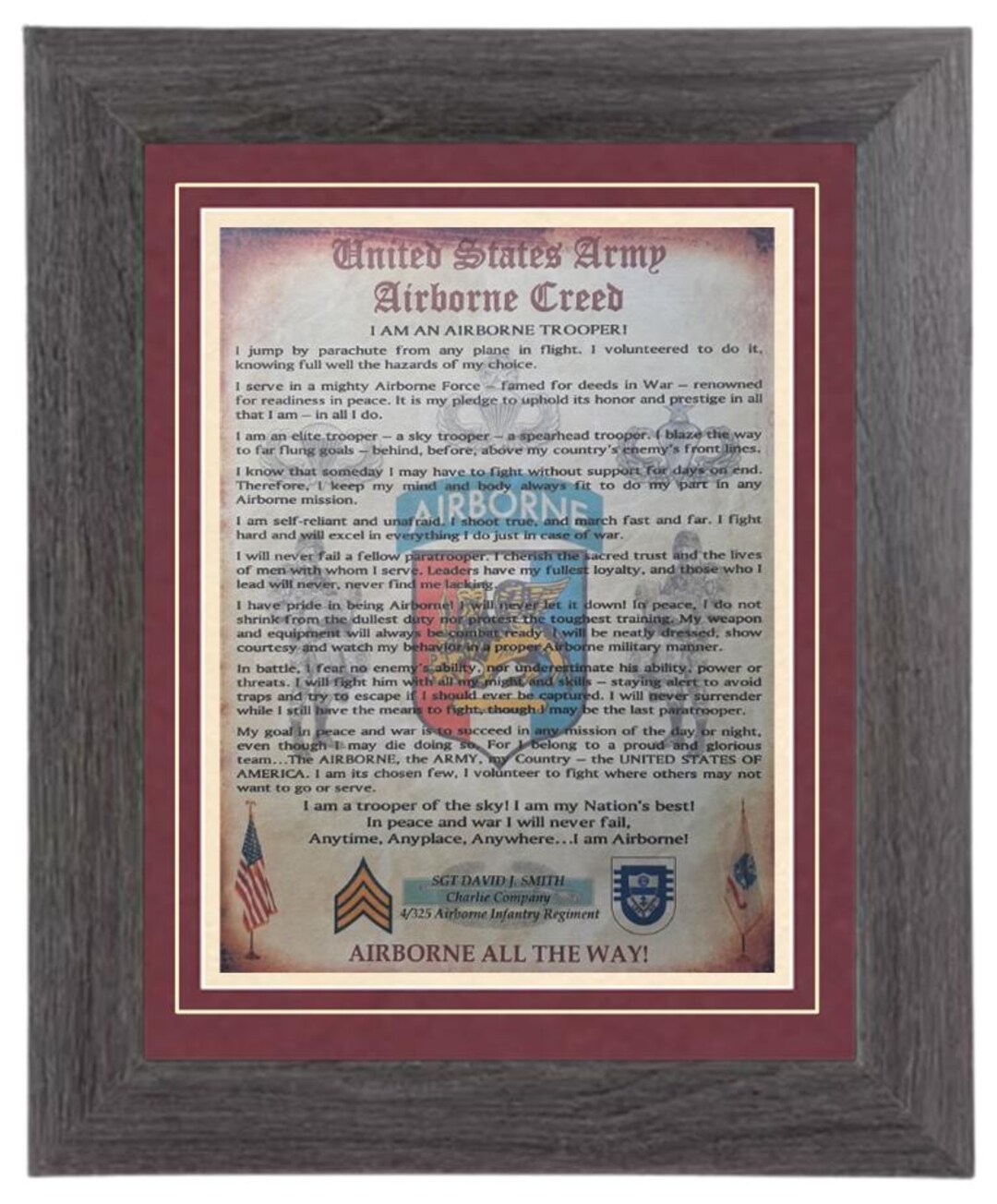 BEST U.S. Army Airborne Creed: SETAF Paratrooper Framed & Matted ...