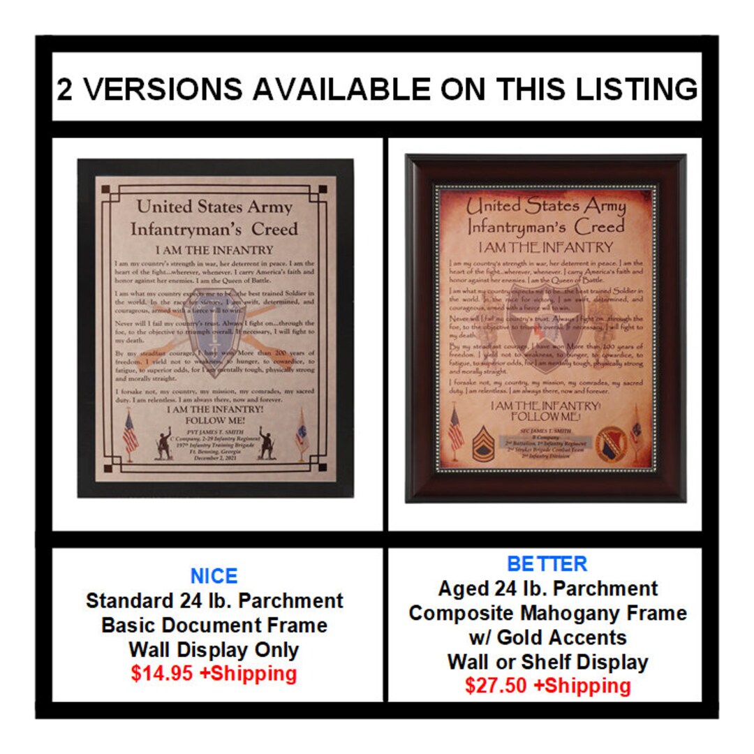 NICE or BETTER U.S. Army Infantryman's Creed PERSONALIZED - Etsy