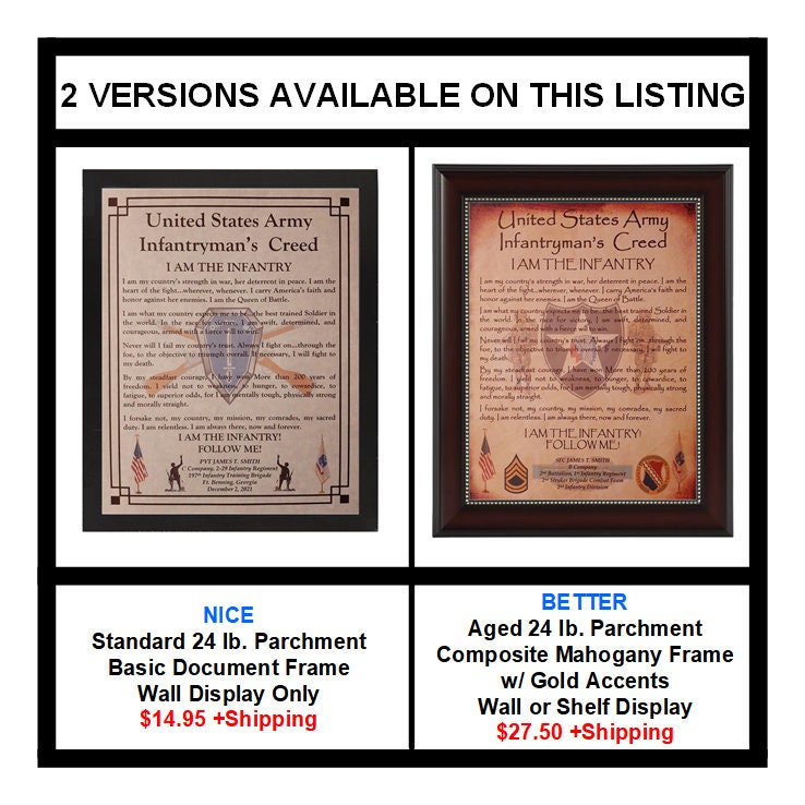 NICE or BETTER U.S. Army Infantryman's Creed PERSONALIZED - Etsy