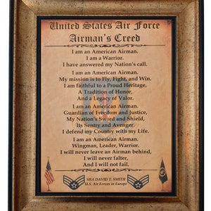 BETTER U.S. Air Force Airman's Creed Aged Parchment Framed PERSONALIZED ...