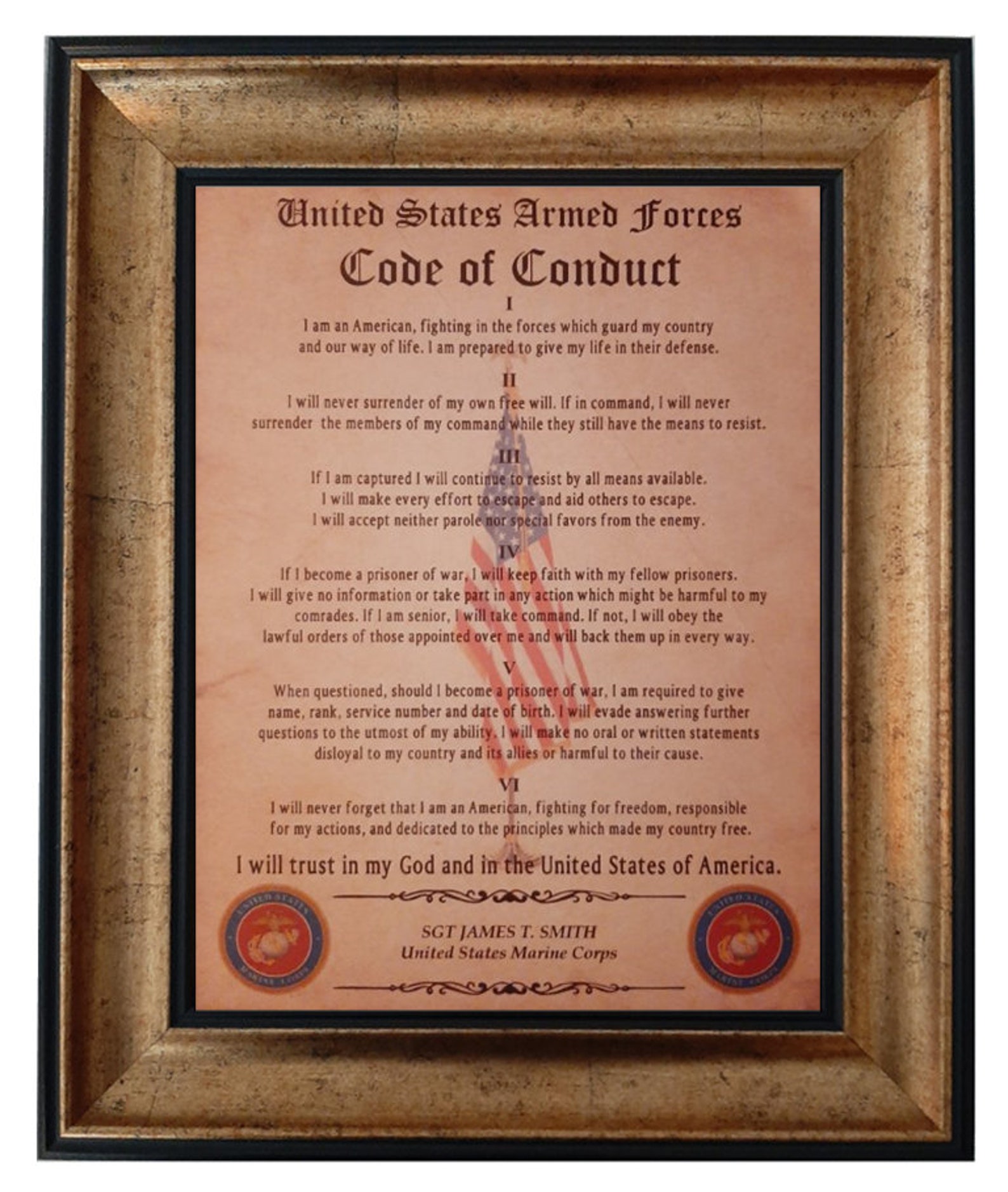 BETTER U.S. Military Code of Conduct Army Navy Air Force Marines Coast ...