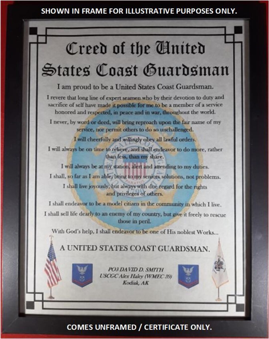 NICE or BETTER U.S. Coast Guard Creed PERSONALIZED (with Coin Option ...