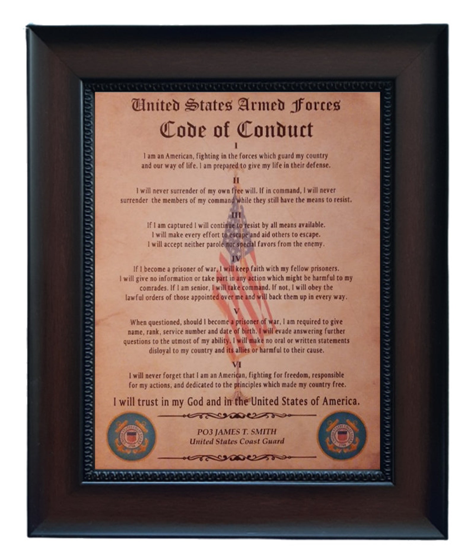 BETTER U.S. Military Code of Conduct Army Navy Air Force Marines Coast ...