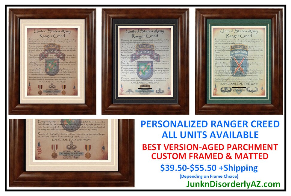 BETTER U.S. Army Ranger Creed Choice of Battalions / Units Aged ...