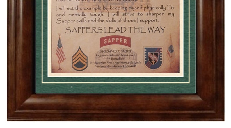 BEST U.S. Army Sapper Creed Aged Parchment Matted PERSONALIZED (with ...