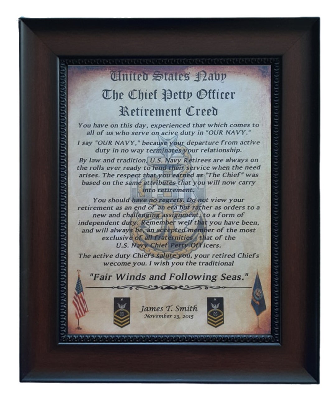 BETTER U.S. Navy Retired Chief Petty Officer CPO Creed Framed ...