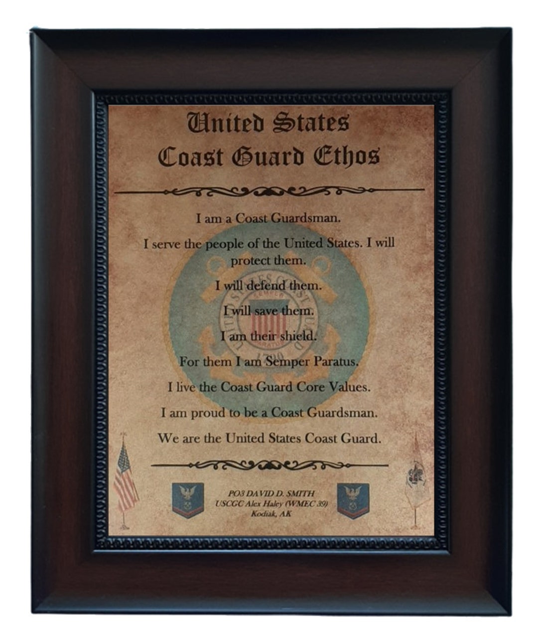 BETTER U.S. Coast Guard Ethos Aged Parchment PERSONALIZED (with Coin ...