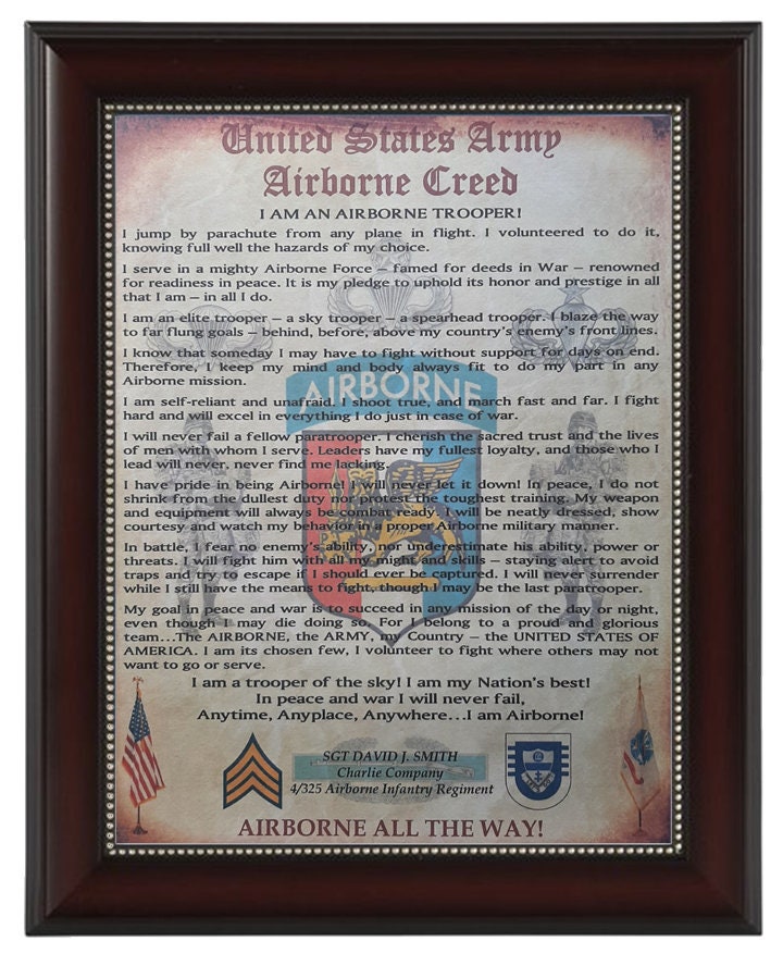 Militaria Memorabilia NICE or BETTER Army Paratrooper Airborne Creed ...