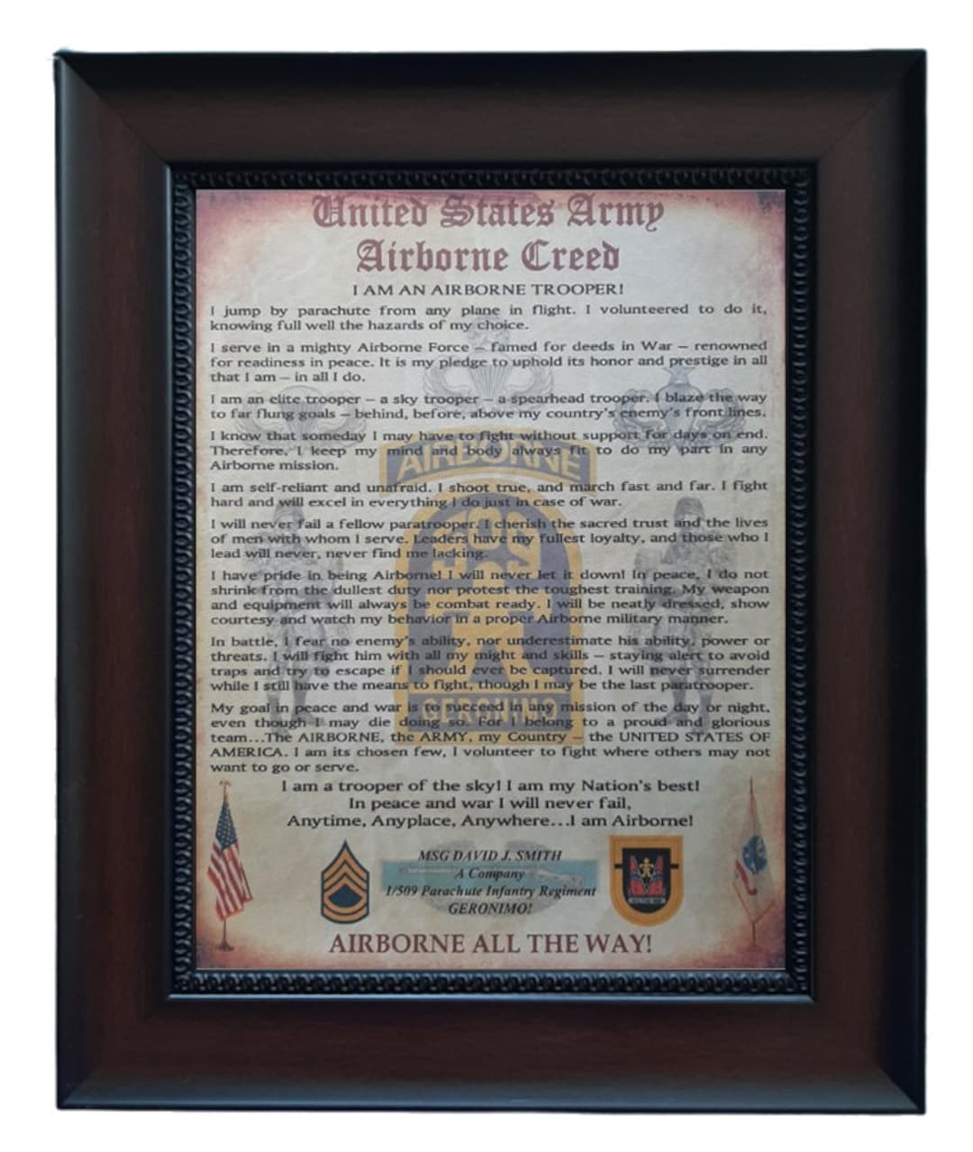 BETTER U.S. Army Paratrooper Airborne Creed: 509th PIR Geronimo Aged ...