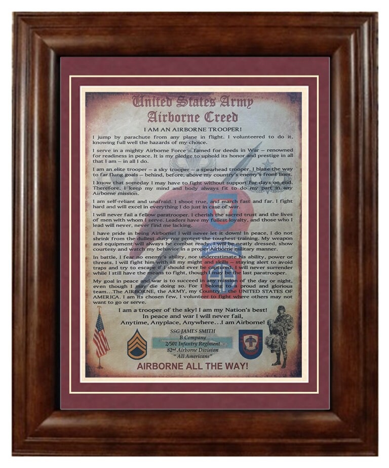 BEST U.S. Army Airborne Creed All Units Available 82nd 509th | Etsy
