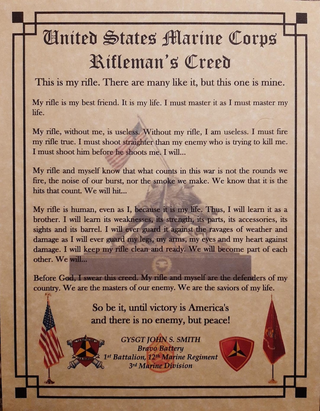 NICE or BETTER U.S. Marine Corps Rifleman's Creed PERSONALIZED (with ...