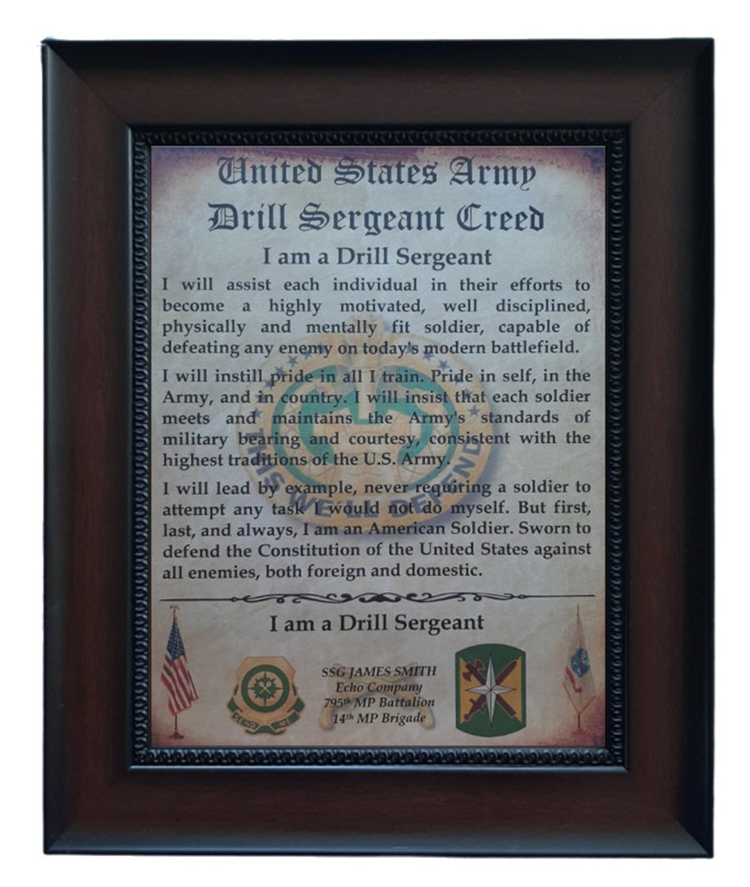 BETTER U.S. Army Drill Sergeant's Creed Aged Parchment PERSONALIZED ...
